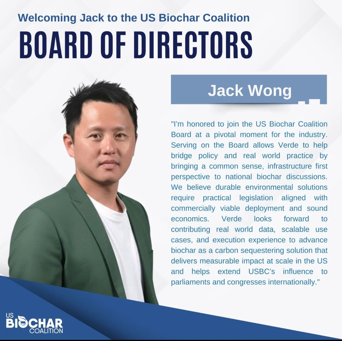 Verde CEO Jack Wong Joins US Biochar Coalition Board – Verde Resources IR